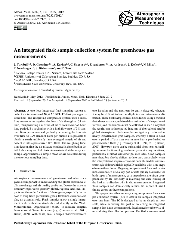 (PDF) An integrated flask sample collection system for greenhouse gas ...
