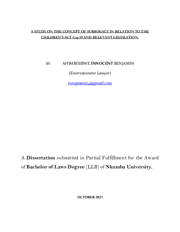 (PDF) A STUDY ON THE CONCEPT OF SURROGACY IN RELATION TO THE CHILDREN'S ...