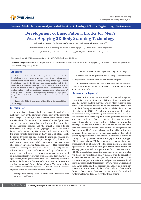 (PDF) Development of Basic Pattern Blocks for Men’s Wear Applying 3D ...