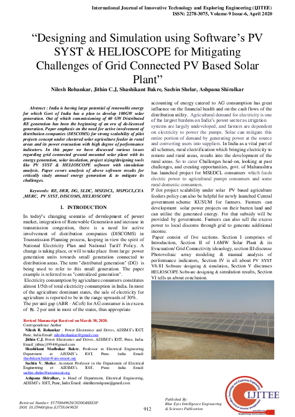 (PDF) Designing PV SYST & HELIOSCOPE for Grid-Connected Solar Plants