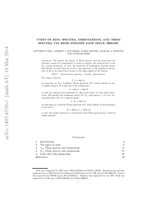 (PDF) Units of ring spectra, orientations, and Thom spectra via rigid ...