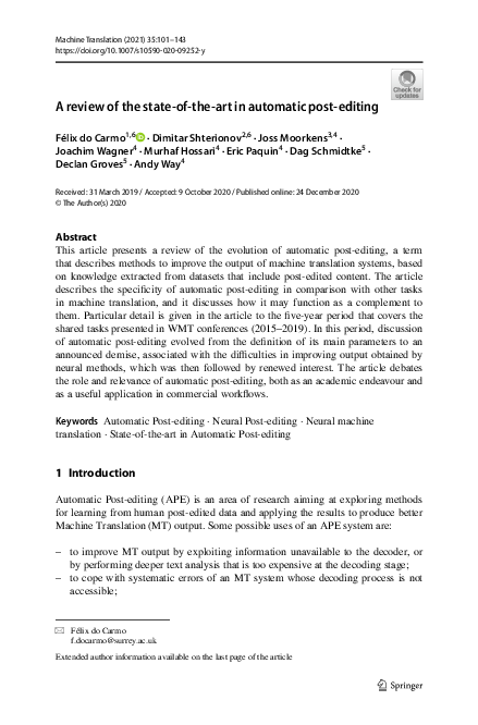 Pdf A Review Of The State Of The Art In Automatic Post Editing 8771