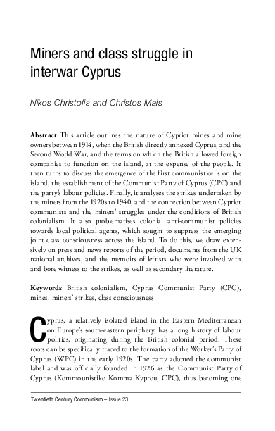 (PDF) Miners and class struggle in interwar Cyprus
