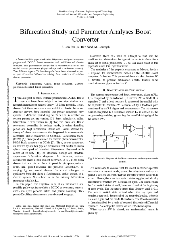 (PDF) Bifurcation Study And Parameter Analyses Boost Converter