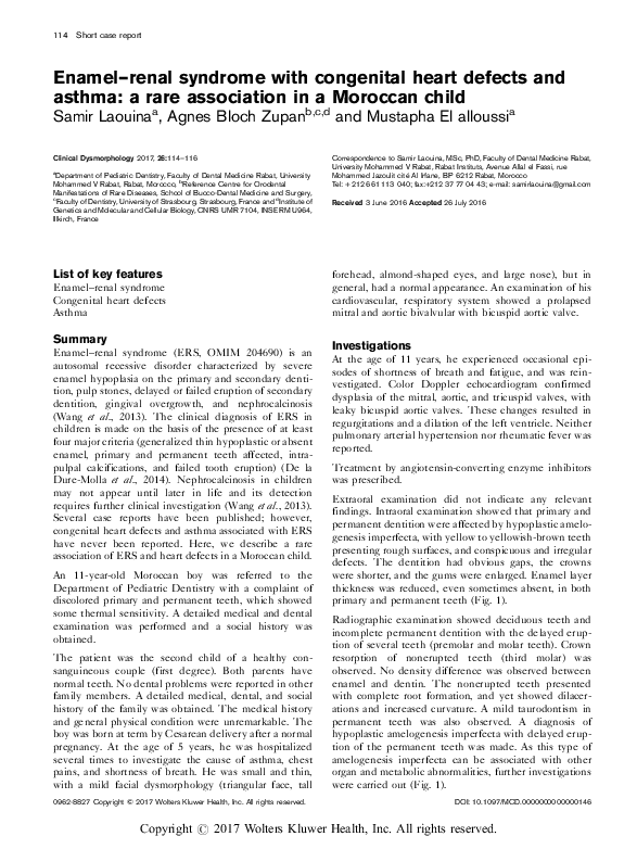 (PDF) Enamel–renal syndrome with congenital heart defects and asthma