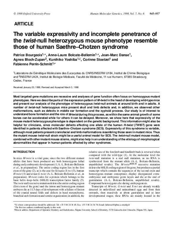 (PDF) The variable expressivity and incomplete penetrance of the twist ...