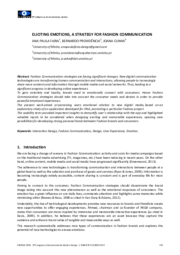 (PDF) Eliciting emotions, a strategy for fashion communication
