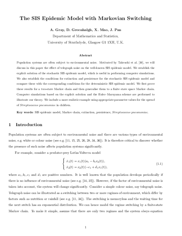 (PDF) The SIS epidemic model with Markovian switching
