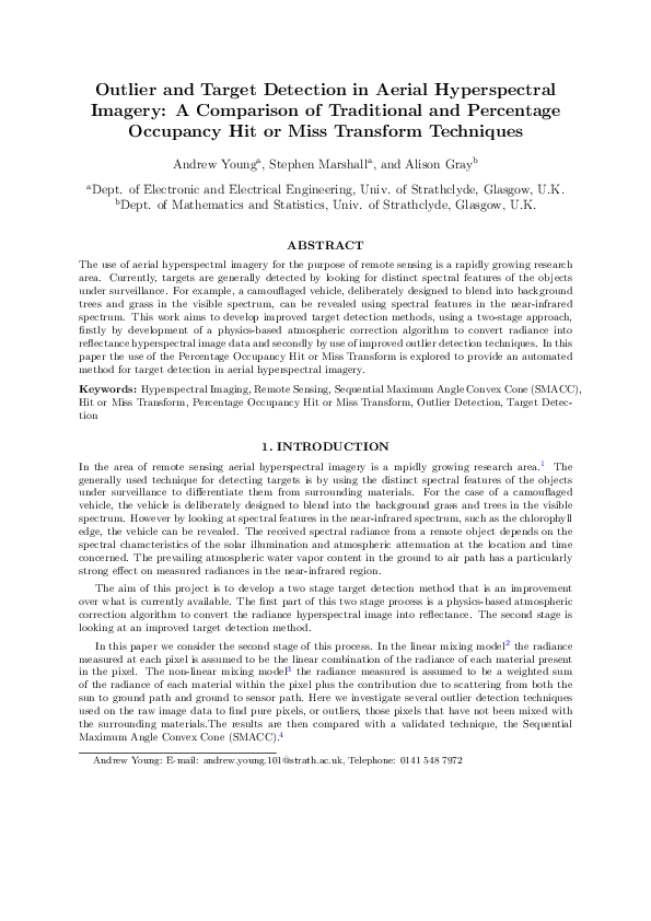 Pdf Outlier And Target Detection In Aerial Hyperspectral Imagery A Comparison Of Traditional