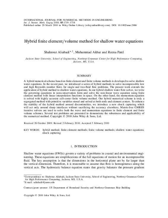 Pdf Hybrid Finite Element Volume Method For Shallow Water Equations