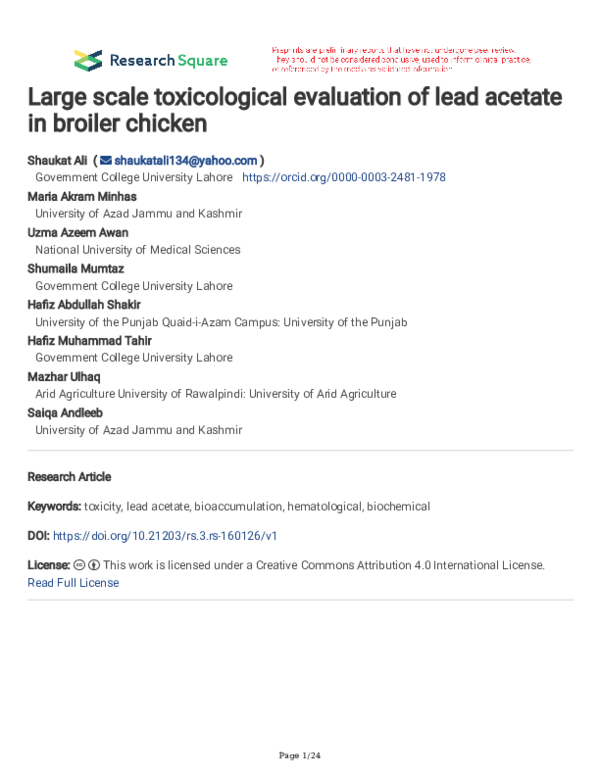 (PDF) Large scale toxicological evaluation of lead acetate in broiler ...
