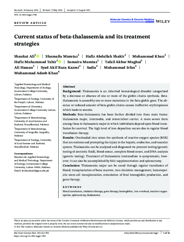 (PDF) Current status of beta‐thalassemia and its treatment strategies