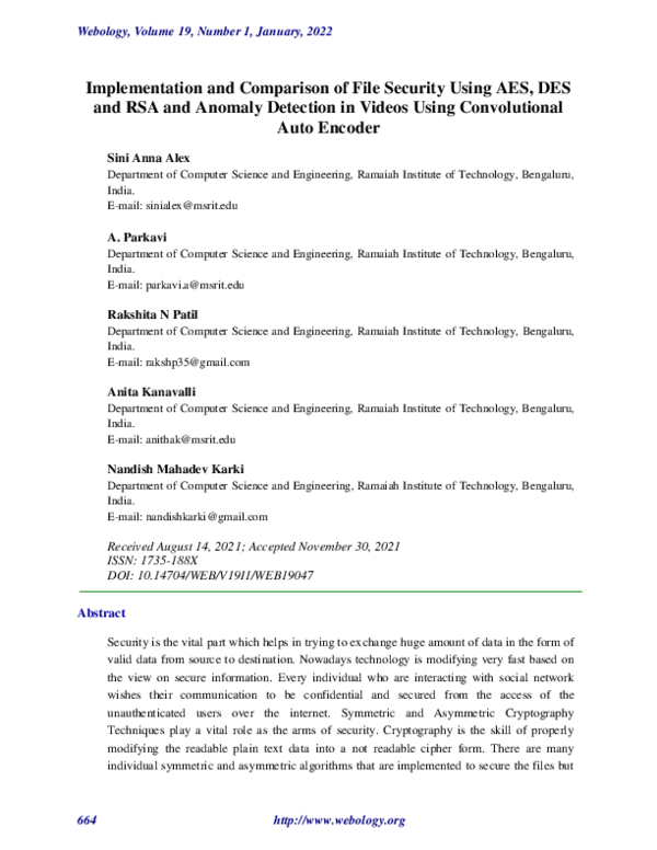 Pdf Implementation And Comparison Of File Security Using Aes Des And