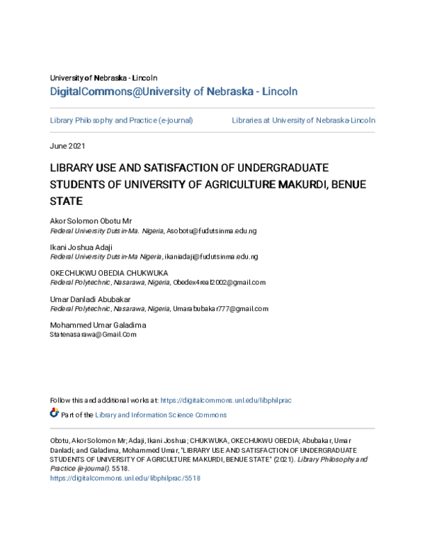 (PDF) Library Use and Satisfaction of Undergraduate Students of ...