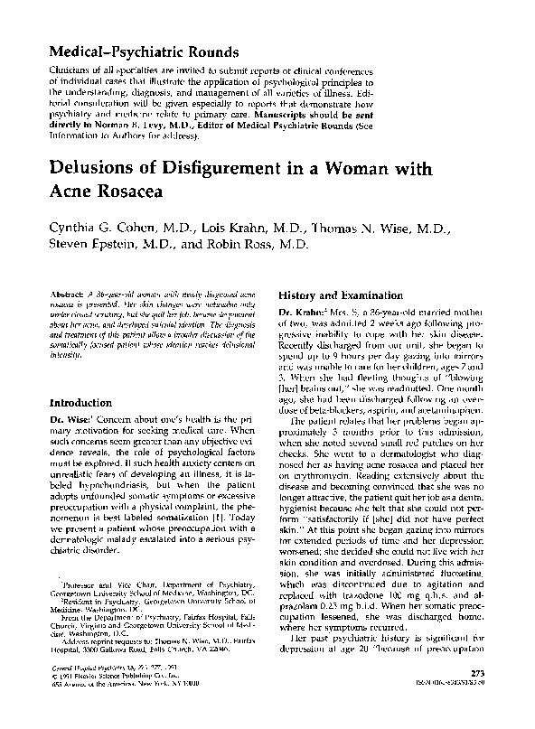 (PDF) Delusions of disfigurement in a woman with acne rosacea