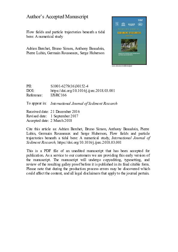 Pdf Flow Fields And Particle Trajectories Beneath A Tidal Bore A