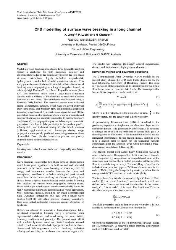 (PDF) CFD modelling of surface wave breaking in a long channel