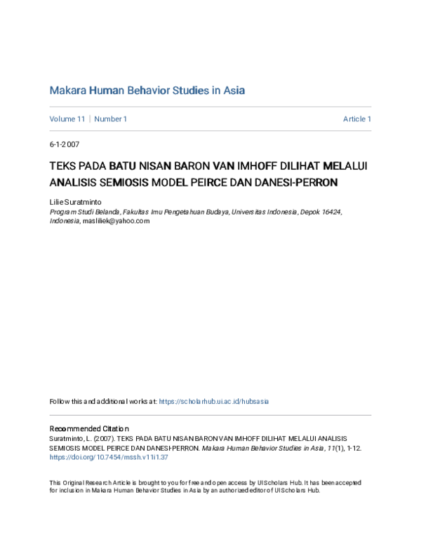 (PDF) Teks Pada Batu Nisan Baron Van Imhoff Dilihat Melalui Analisis ...