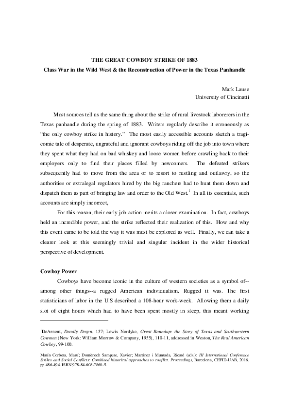 (PDF) The great cowboy strike of 1883. Class war in the wild west and ...