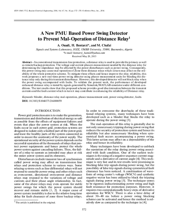 (PDF) A new PMU based power swing detector to prevent mal-operation of ...