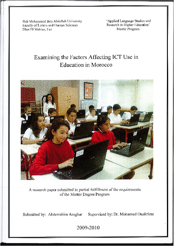 Pdf Examining The Factors Affecting Ict Use In Education In Morocco