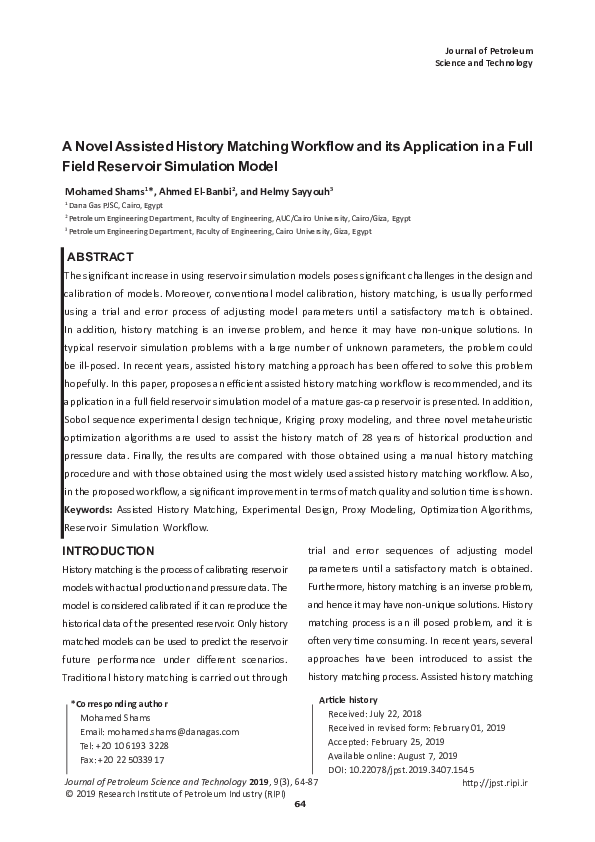 (PDF) A Novel Assisted History Matching Workflow and its Application in ...