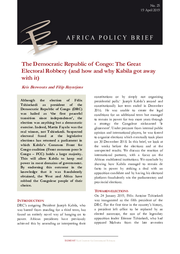 (PDF) The Democratic Republic of Congo : the great electoral robbery ...