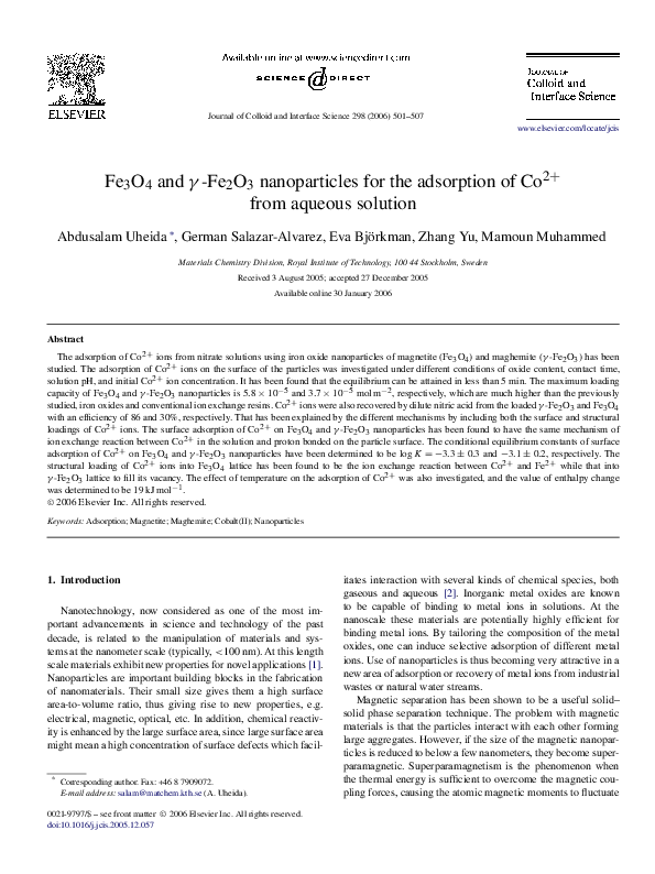 (PDF) Fe3O4 and gamma-Fe2O3 nanoparticles for the adsorption of Co2 ...