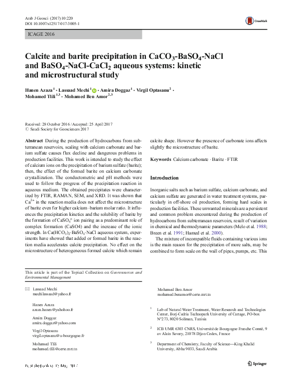 (PDF) Calcite and barite precipitation in CaCO3-BaSO4-NaCl and BaSO4 ...
