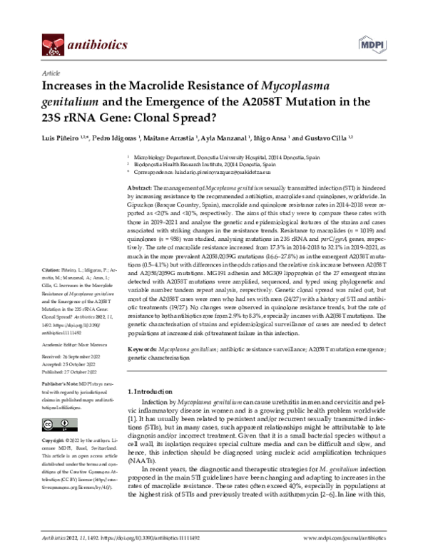 (PDF) Increases in the Macrolide Resistance of Mycoplasma genitalium and the Emergence of the ...