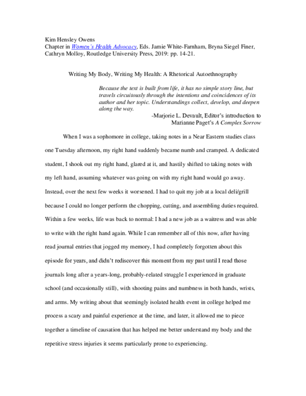 (PDF) Writing My Body, Writing My Health