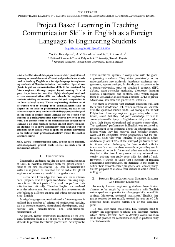 (PDF) Project Based Learning in Teaching Communication Skills in ...
