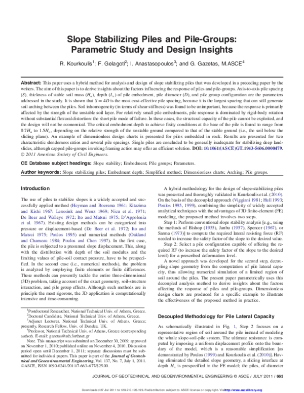 (PDF) Slope Stabilizing Piles and Pile-Groups: Parametric Study and Design Insights