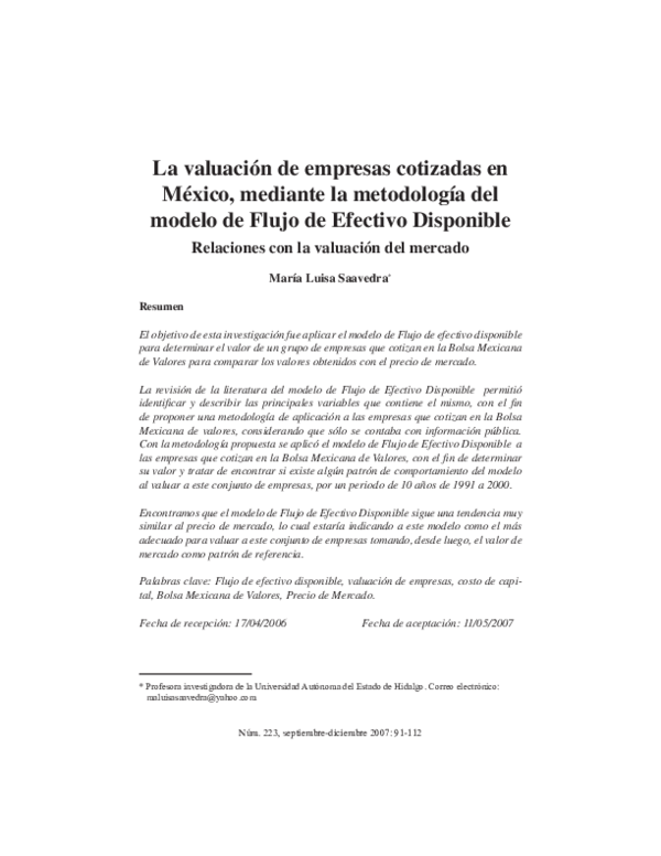 (PDF) La valuación de empresas cotizadas en México, mediante la ...