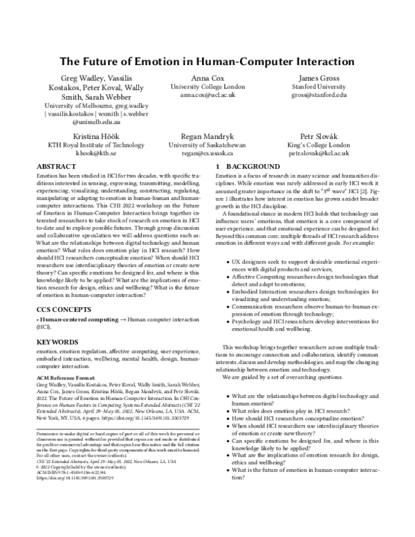 (PDF) The Future of Emotion in Human-Computer Interaction