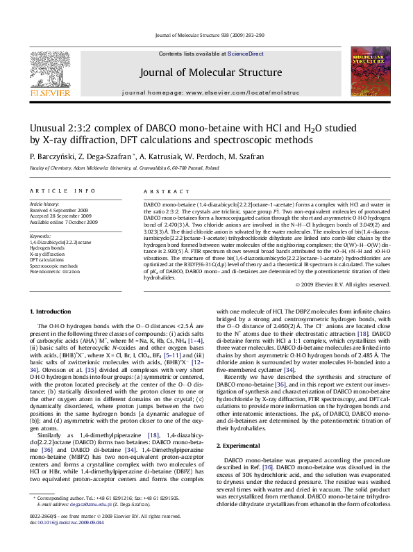 (PDF) DABCO Mono-Betaine Complex with HCl and Water: Structure and Analysis