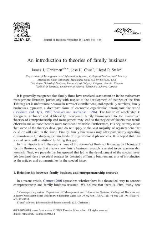 (PDF) An introduction to theories of family business