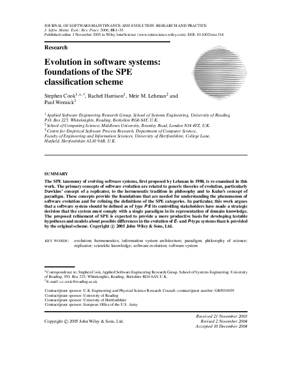 (PDF) Evolution in software systems: foundations of the SPE ...