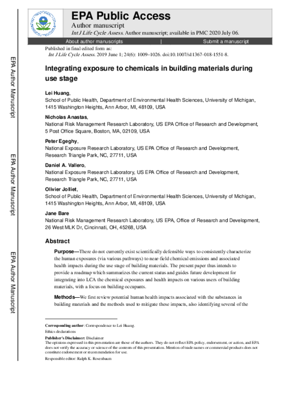 (PDF) Integrating exposure to chemicals in building materials during ...