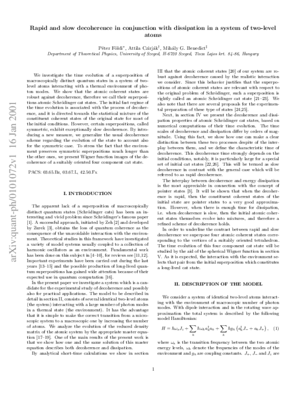 (PDF) Rapid and slow decoherence in conjunction with dissipation in a ...