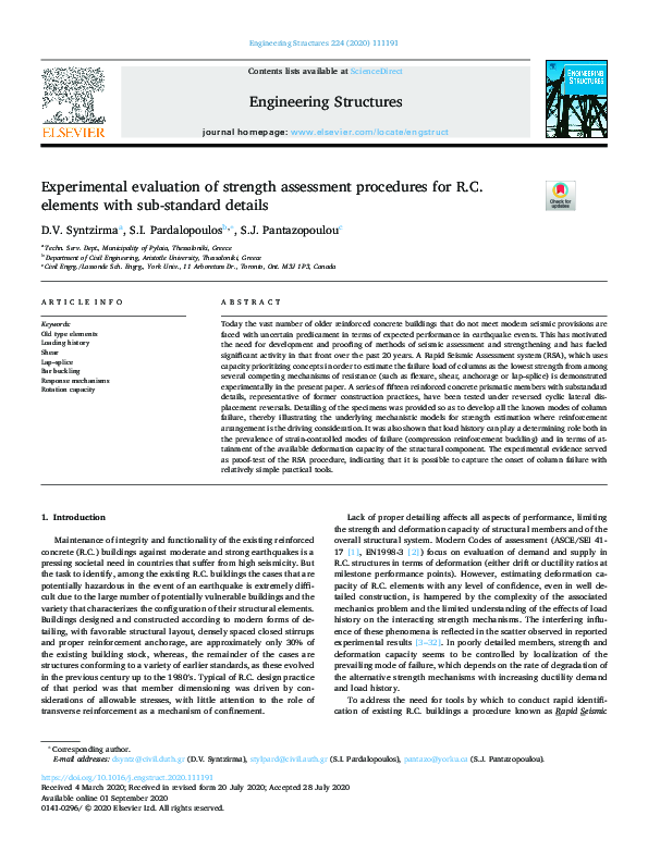 (PDF) Experimental evaluation of strength assessment procedures for R.C ...