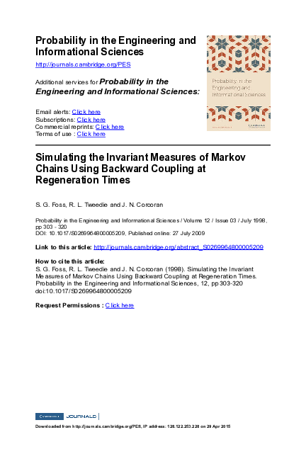 (PDF) Simulating the Invariant Measures of Markov Chains Using Backward Coupling at Regeneration ...