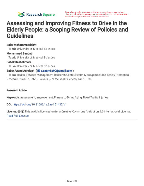 (PDF) Assessing and Improving Fitness to Drive in the Elderly People: a ...