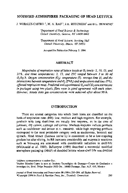 (PDF) MODIFIED ATMOSPHERE PACKAGING of HEAD LETTUCE | Juliana Morales-Castro - Academia.edu