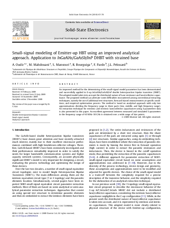 (PDF) Small-signal modeling of Emitter-up HBT using an improved analytical approach. Application ...