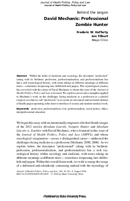 (PDF) David Mechanic: Professional Zombie Hunter