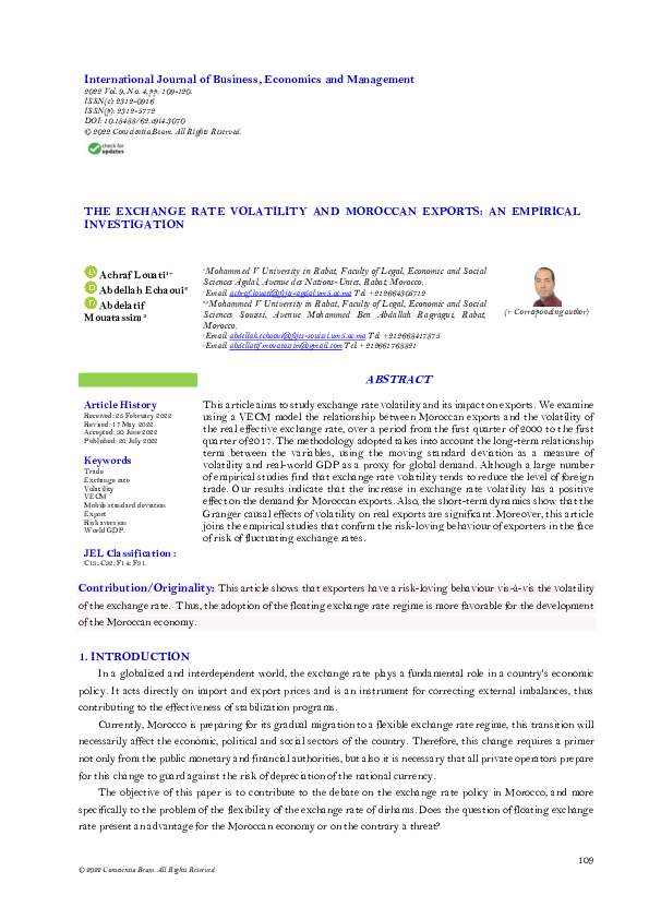 (PDF) The Exchange Rate Volatility and Moroccan Exports: An Empirical ...