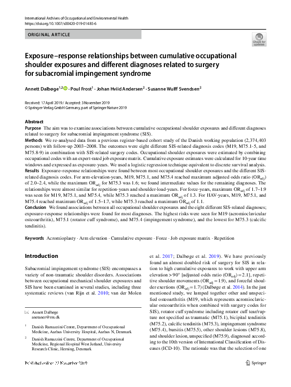 (PDF) Exposure–response relationships between cumulative occupational ...