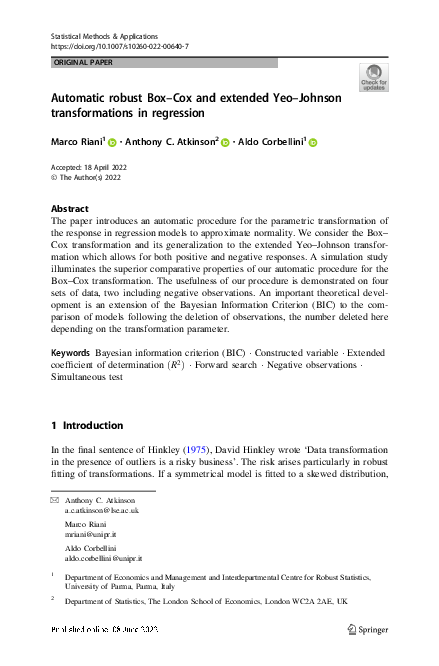 (PDF) Automatic robust Box–Cox and extended Yeo–Johnson transformations ...