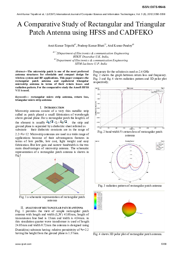 (PDF) A Comparative Study of Rectangular and Triangular Patch Antenna using HFSS and CADFEKO